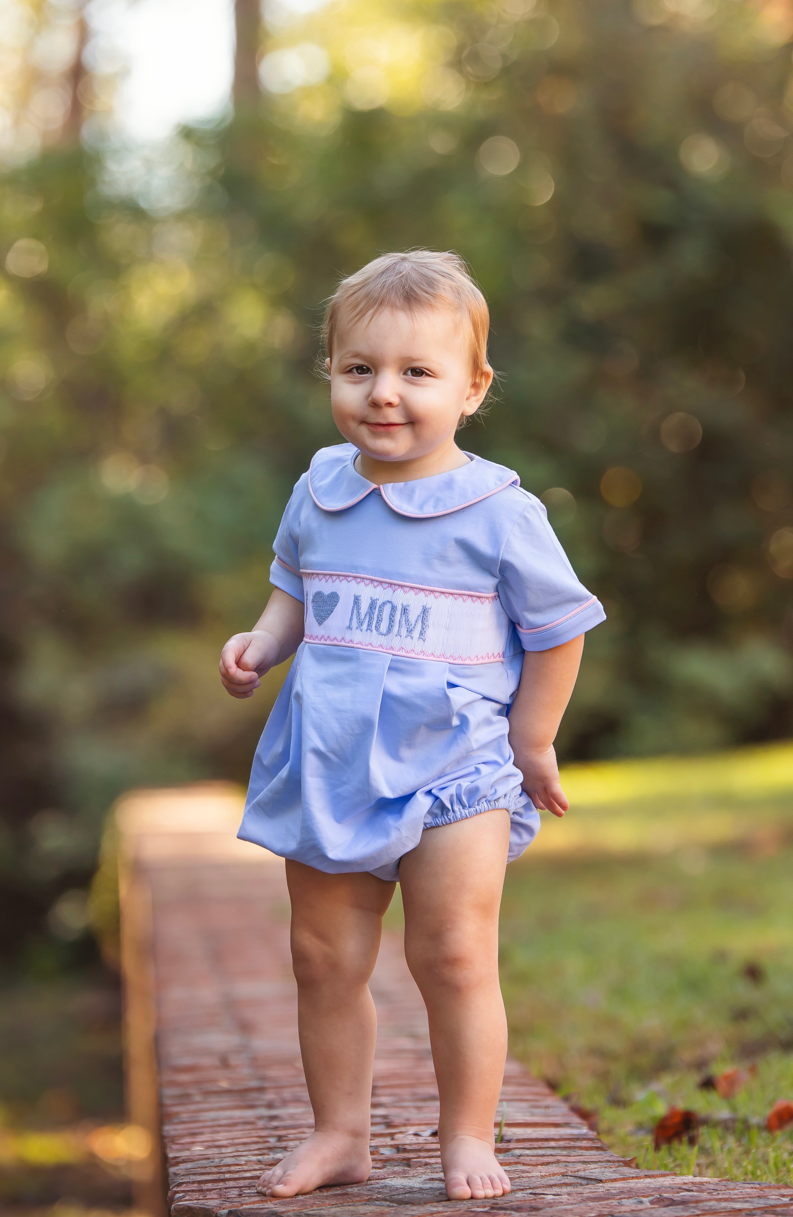 I Love Mom Smocked Boys’ Bubble – Southern Peach Smocks, LLC