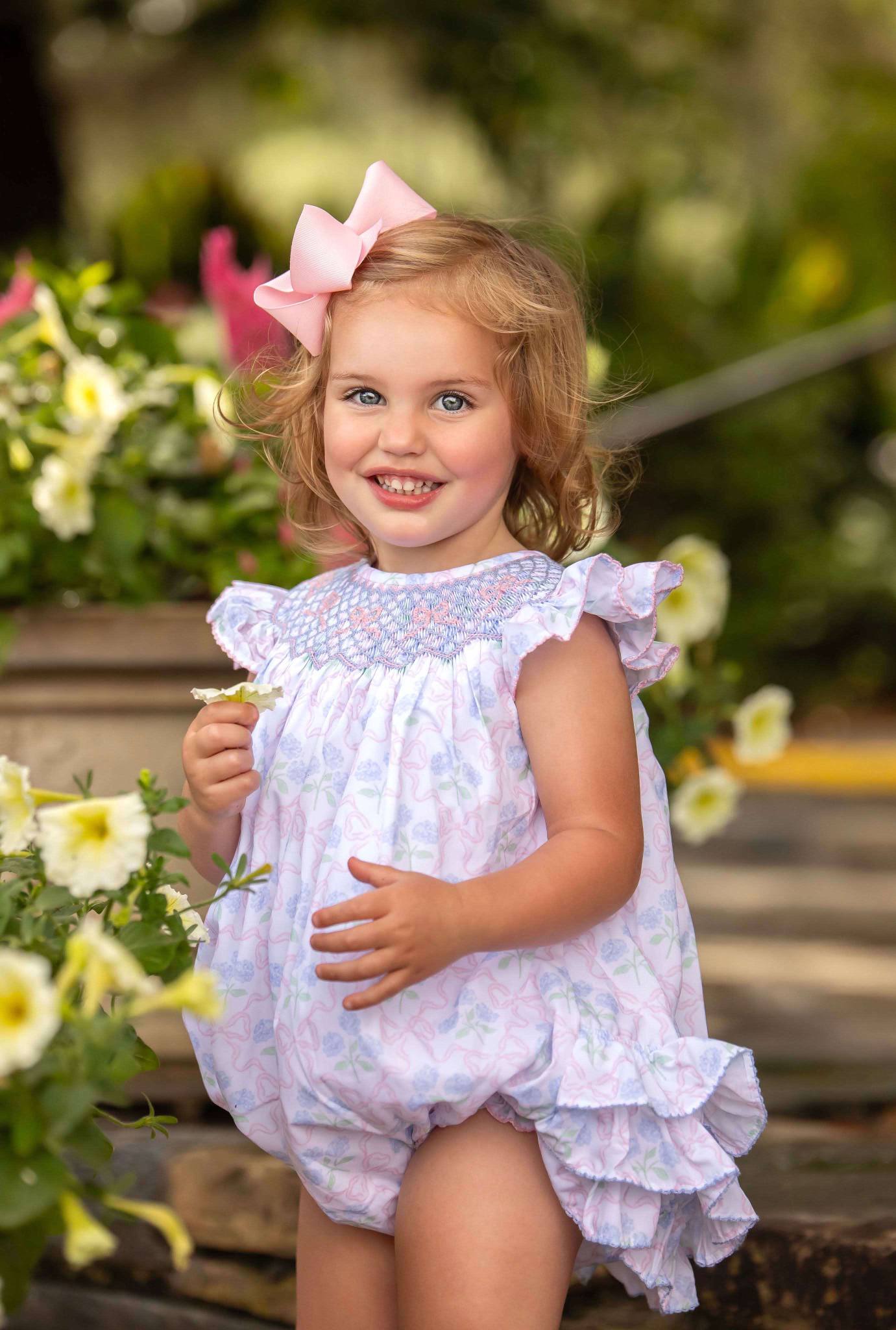 Hydrangea Blooms Smocked Bow Bubble – Southern Peach Smocks, LLC