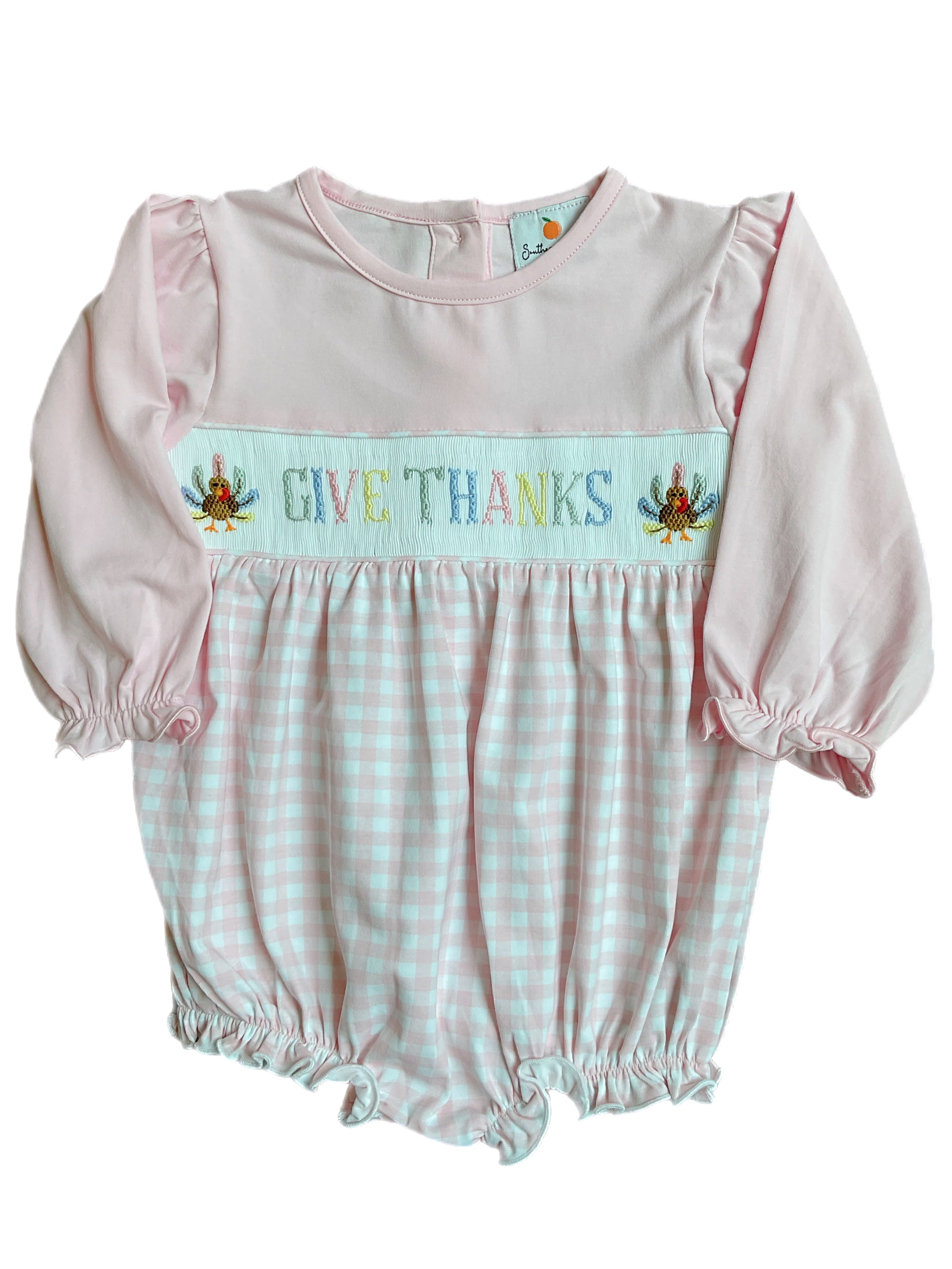 Girl’s Smocked Thanksgiving Bubble – Southern Peach Smocks, LLC
