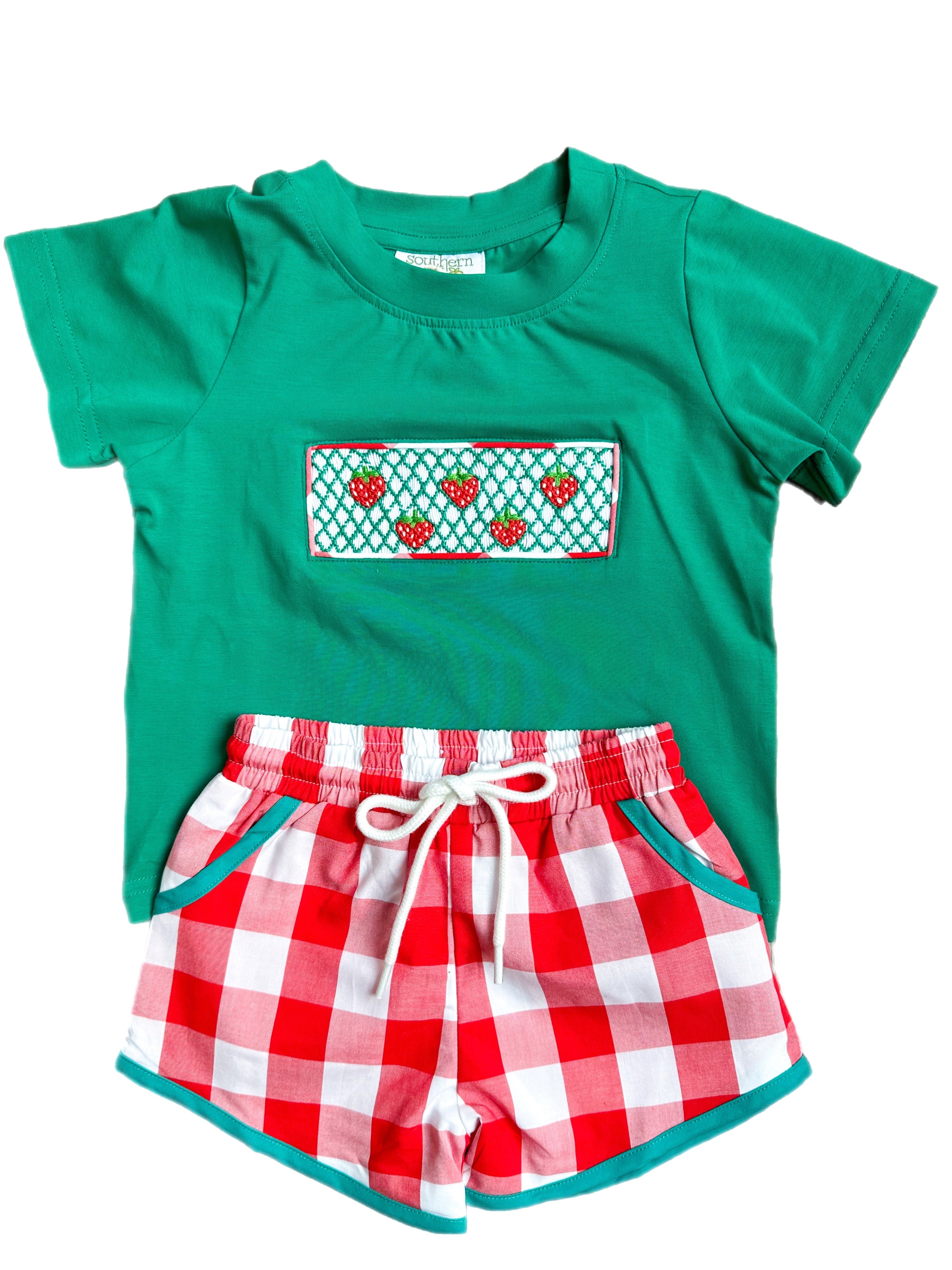 Boy’s Smocked Strawberry Short Set – Southern Peach Smocks, LLC