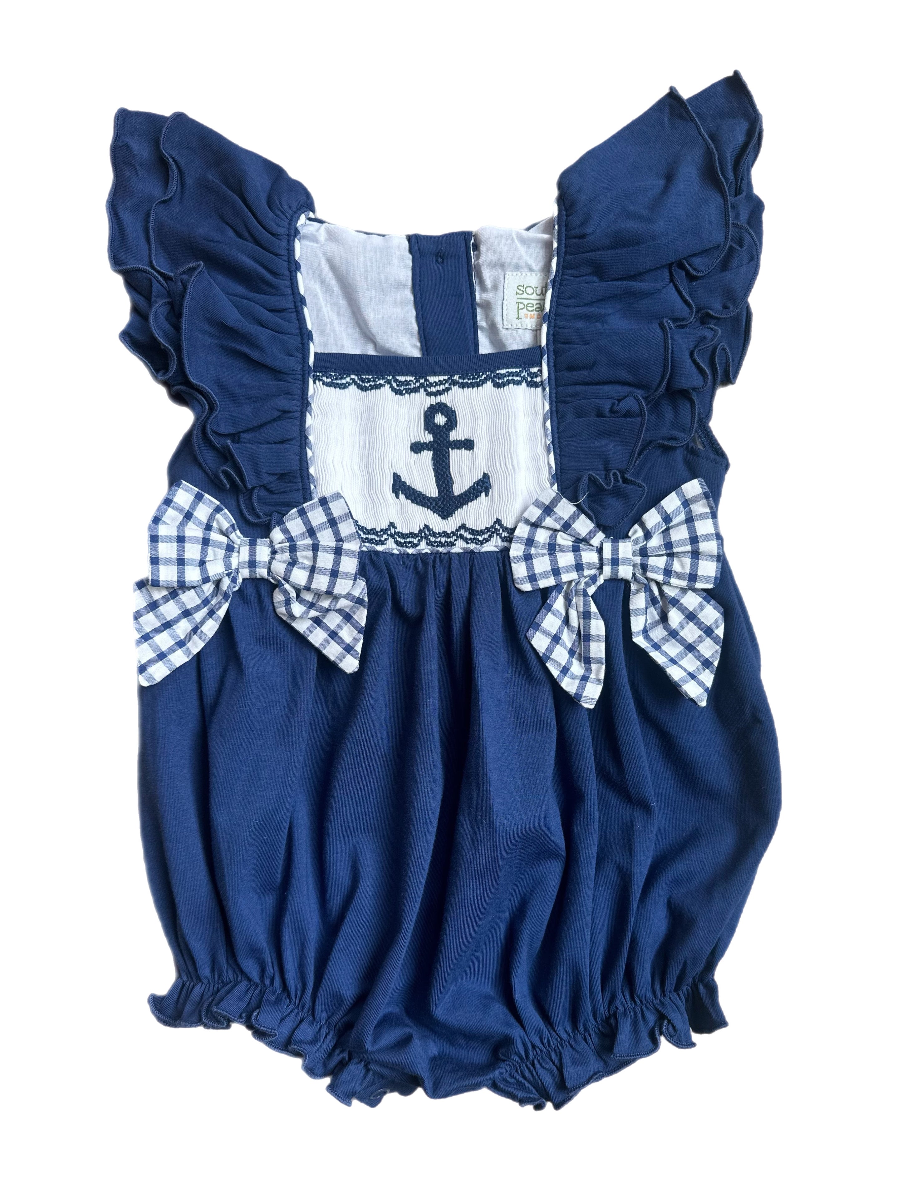 Navy Smocked Anchor Girl Bubble – Southern Peach Smocks, LLC