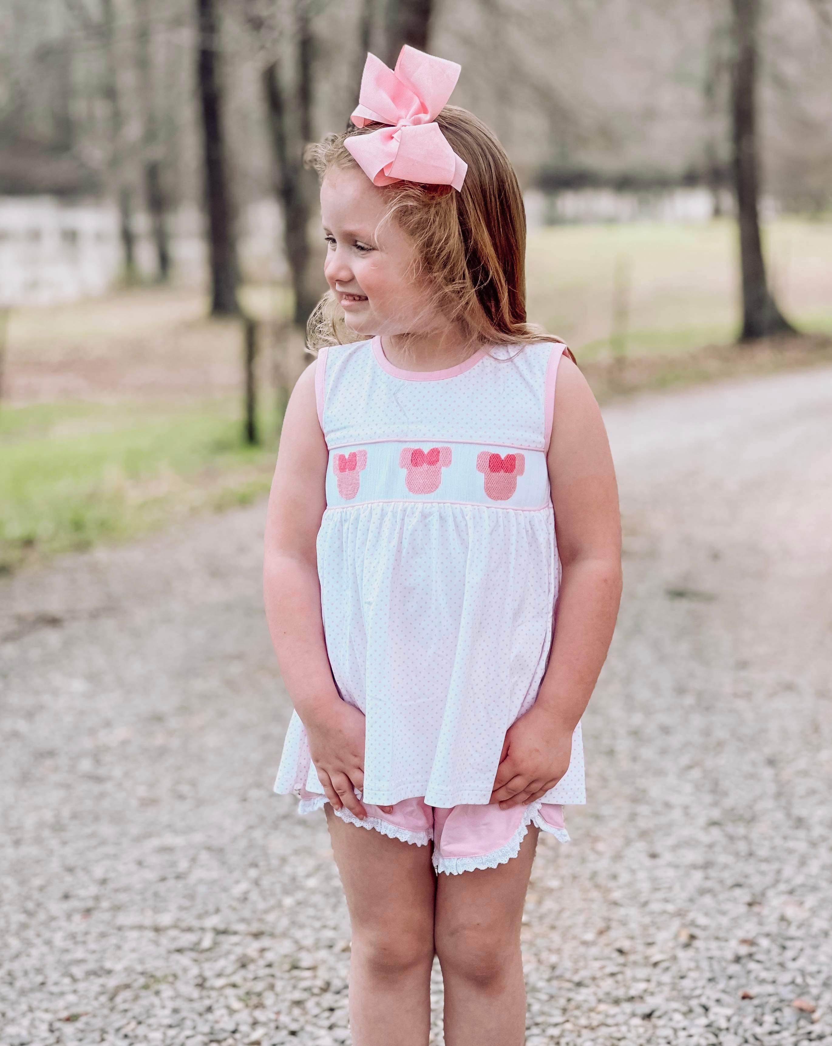 Girl’s Smocked Mouse Short Set – Southern Peach Smocks, LLC